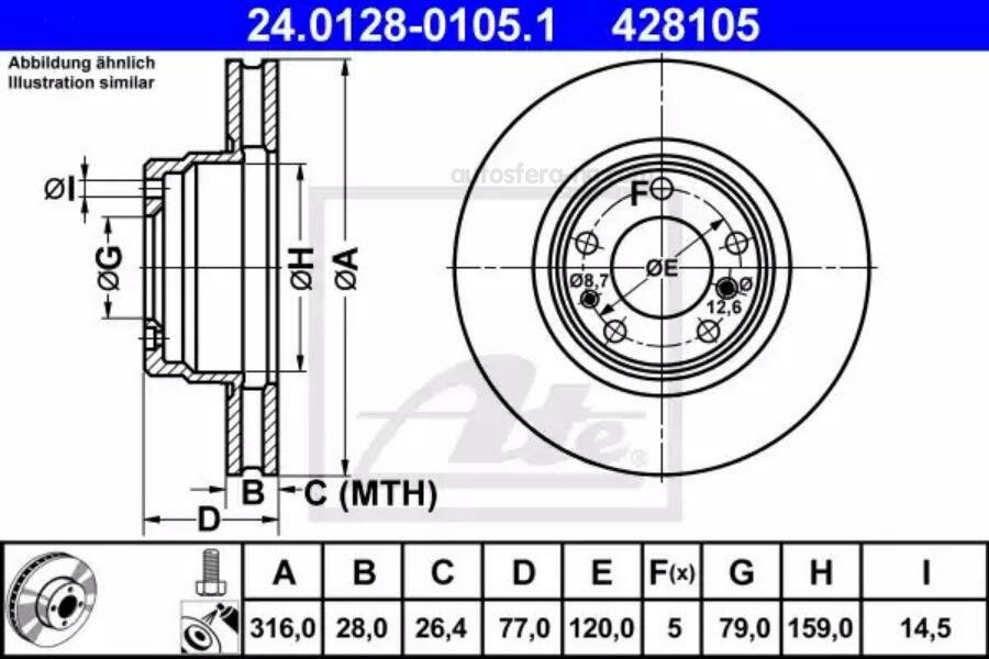 ATE 24012801051 24.0128-0105.1 диск тормозной передний!\ BMW E38 2.5-3.5 M51/M52/M57/M60/M62 93>