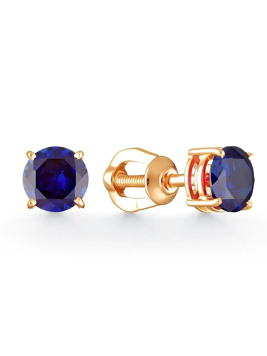 Серьги пусеты, красное золото, 585 проба, бриллиант, сапфир, сапфир синтетический