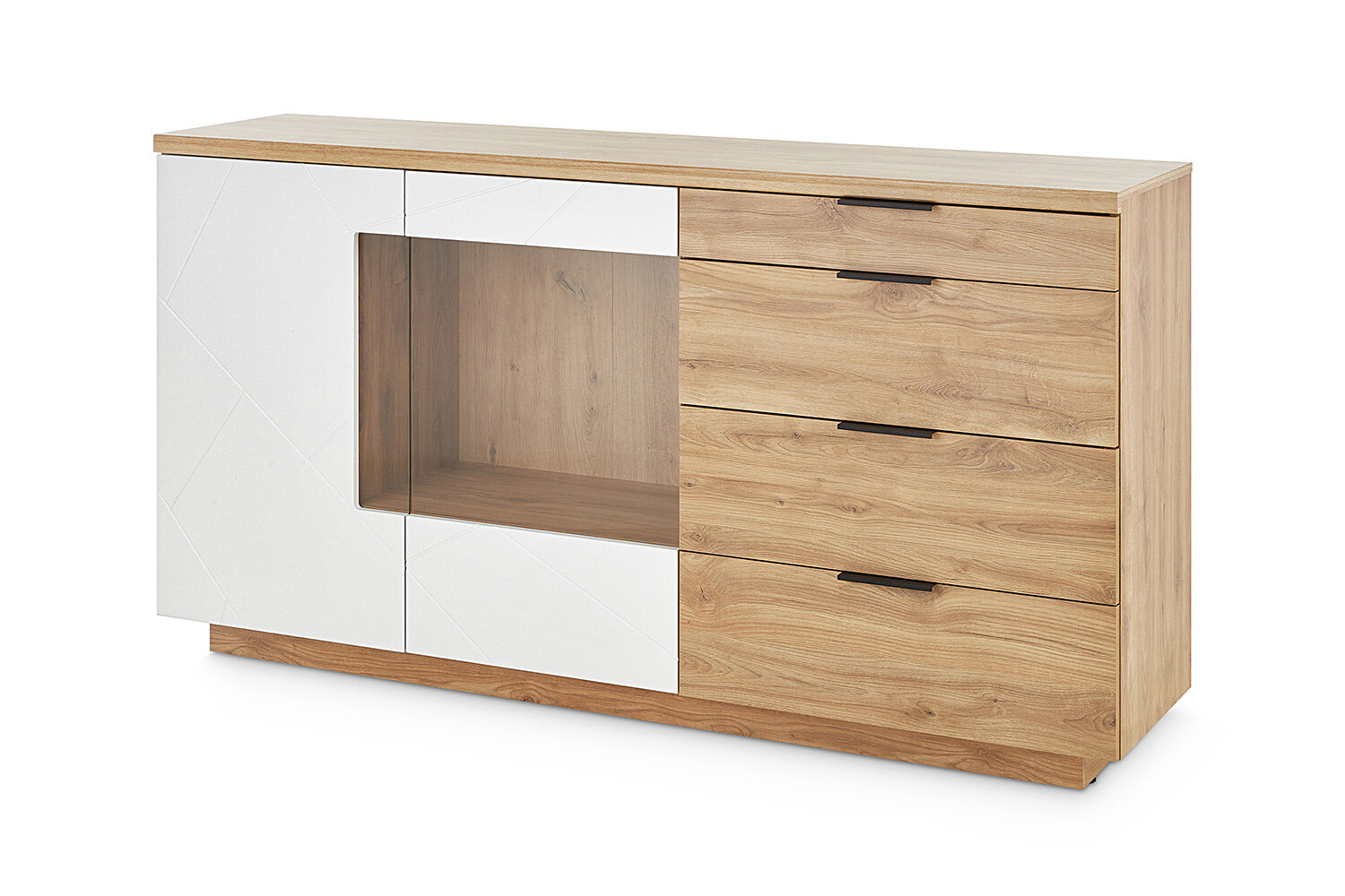 Тумба напольная Hoff Kaylas, 170,4х92,4х40,3 см, для гостиной, 4 ящика, 2 дверцы, матовый фасад, ЛДСП/МДФ/стекло, цвет дуб наварра, эко джелато