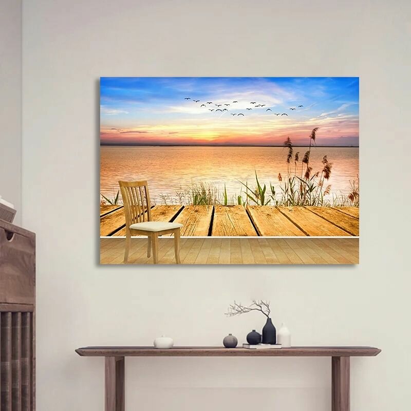 Картина "Небо над озером", 50x70 см, на подрамнике, экологичные чернила