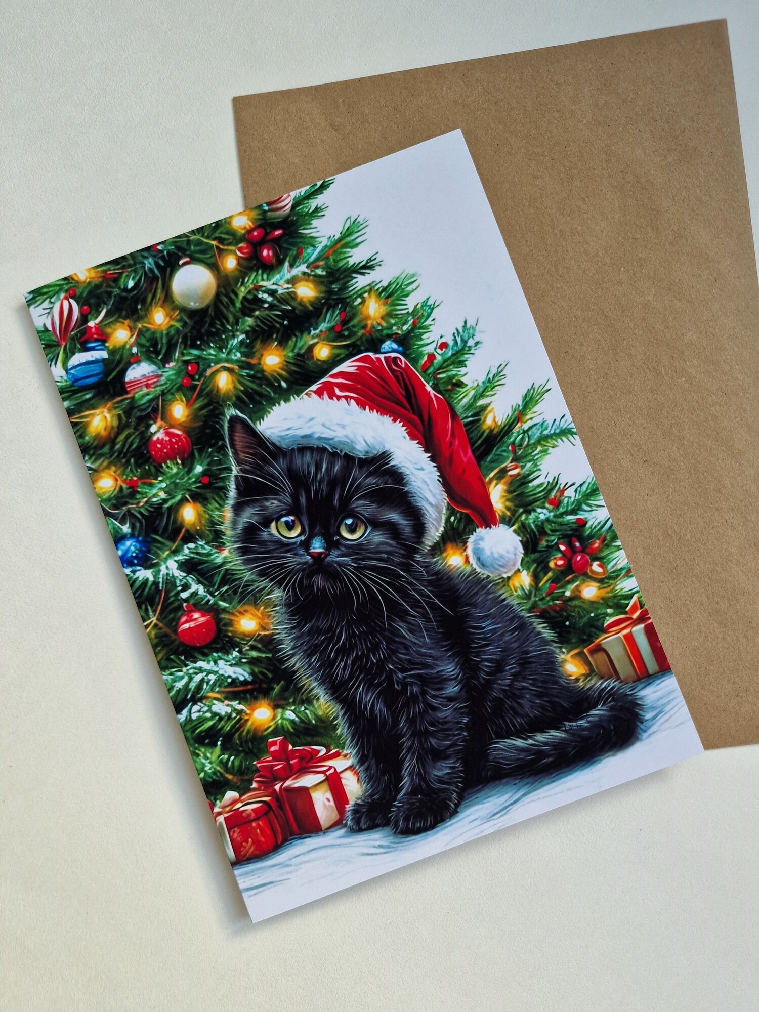 Поздравительная открытка "Милый котёнок", новогодняя, 21x15 см, с конвертом