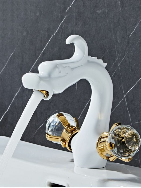 Смеситель для ванной комнаты в европейском стиле в форме дракона, двойная ручка из хрусталя, для горячей и холодной воды, латунь