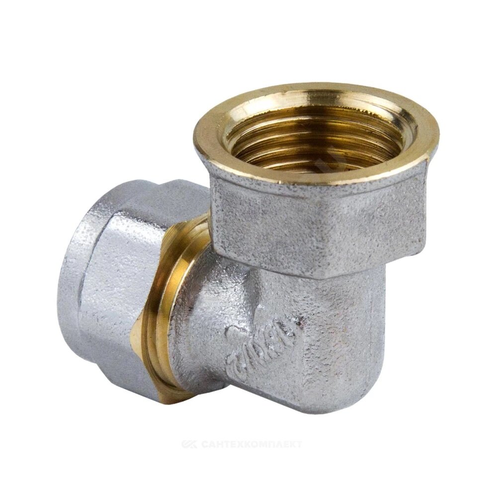 Угольник МП латунь никель обжим Дн 20х1/2"х90гр ВР ГОСТ 32415-2013 7007 Aquasfera 7007-03