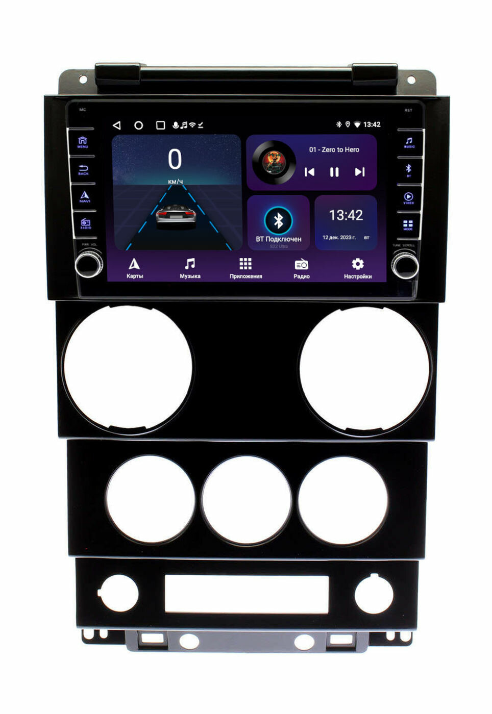 Магнитола Jeep Wrangler 2006 - 2010 (авто без электро-стеклоподъемников) / 8 дюймов, 2/64GB, 4 ядра, Wi-Fi, Android 9 / Wide Media