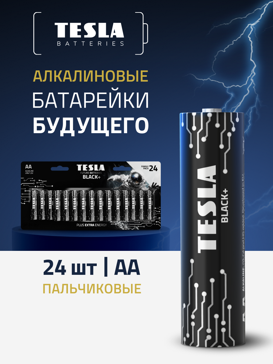 Батарейка алкалиновая TESLA BATTERIES AA BLACK+ 24 MULTIPACK 24шт, блистер