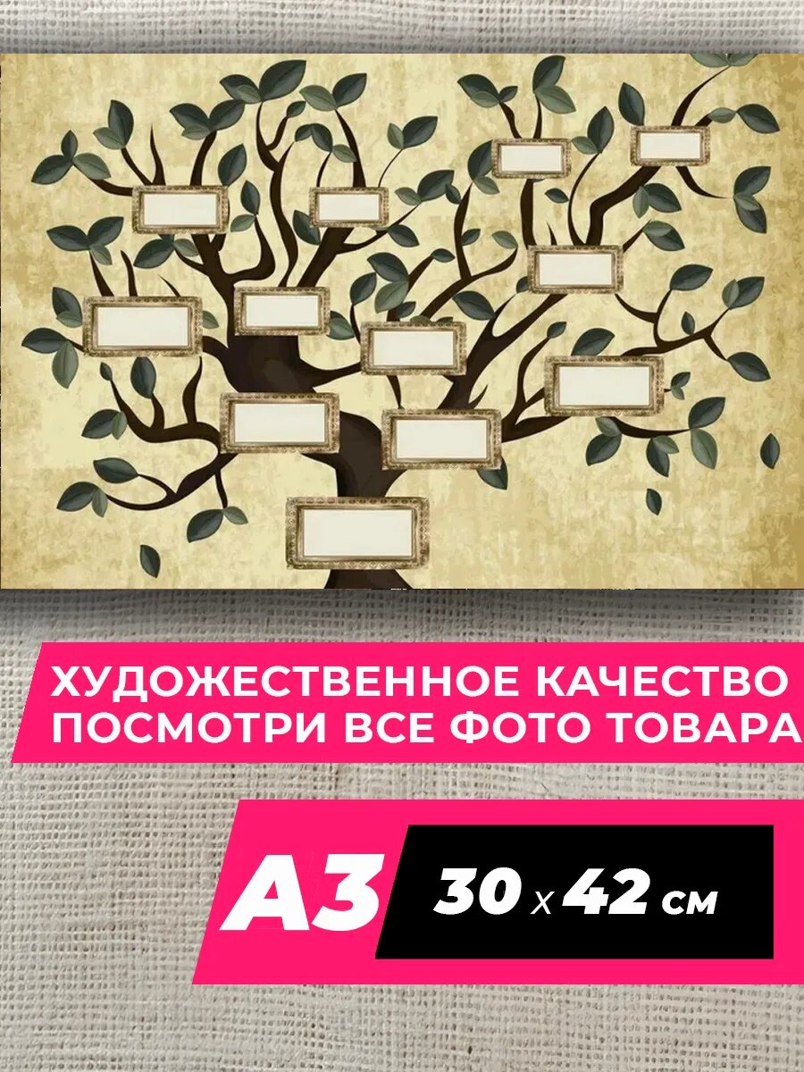 Постер Родовое дерево на стену A3, матовая фотобумага премиум качества