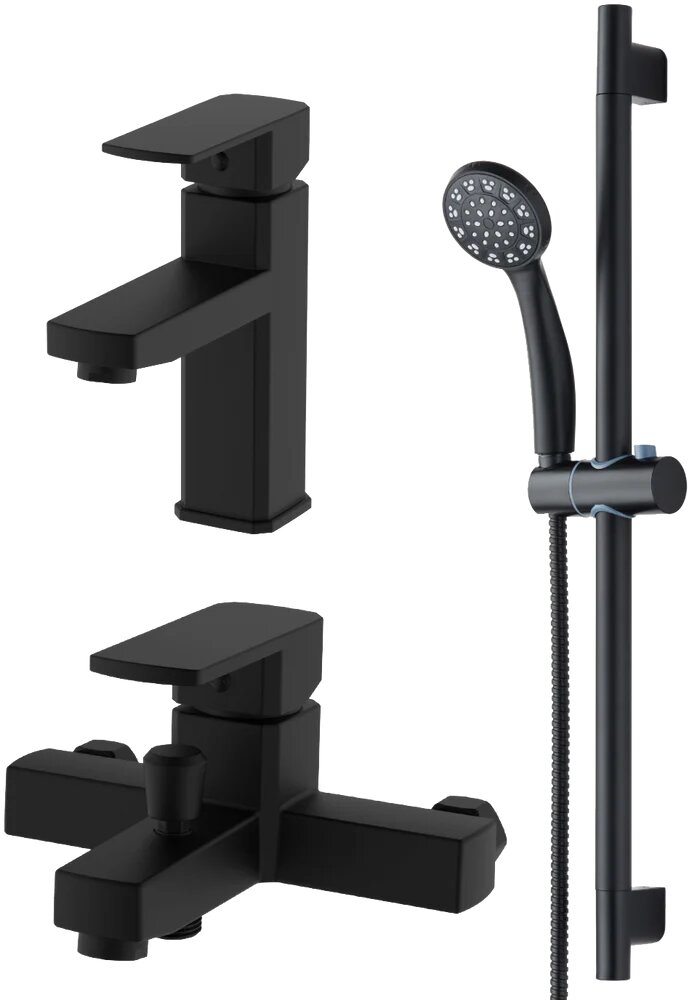 Комплект для ванной Orange One Life P06-511b 4 в 1, со смесителем, с изливом, черный, матовый, душевая система
