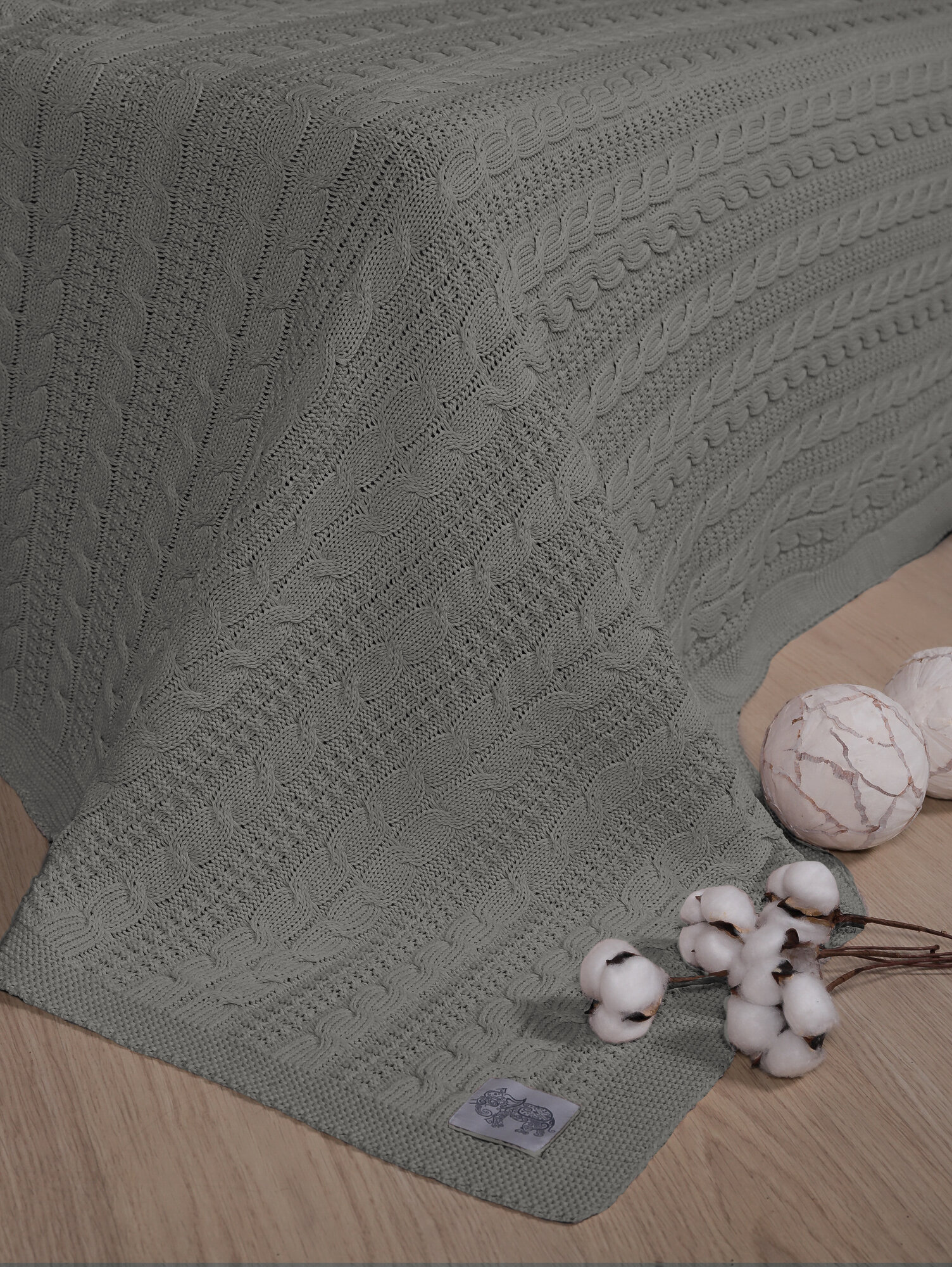 Плед 160х220, вязаный, Warm Whiff, хлопок 100%, покрывало на кровать, на диван, на кресло, в подарочной сумке