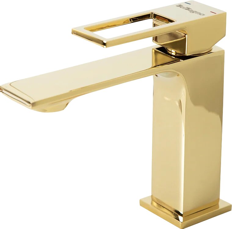 Смеситель для раковины BelBagno Luce LUC-LVM-ORO золотой, глянцевый, кран для ванной в раковину, из латуни, рычажный, с керамическим картриджем, с донным клапаном