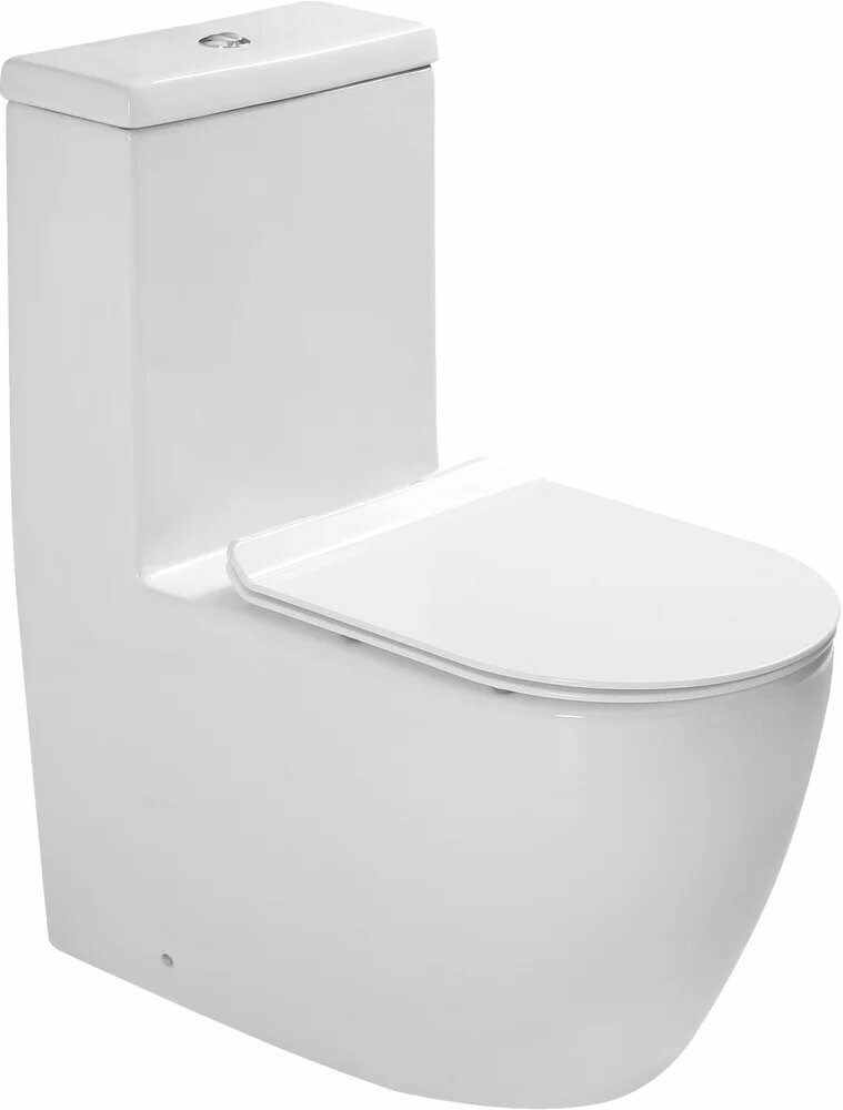 Унитаз-моноблок напольный SantiLine SL-5011 с микролифтом, безободковый, антивсплеск, фаянсовый, белый, глянцевый, овальный, с нижним подводом, сиденье для унитаза в комплекте