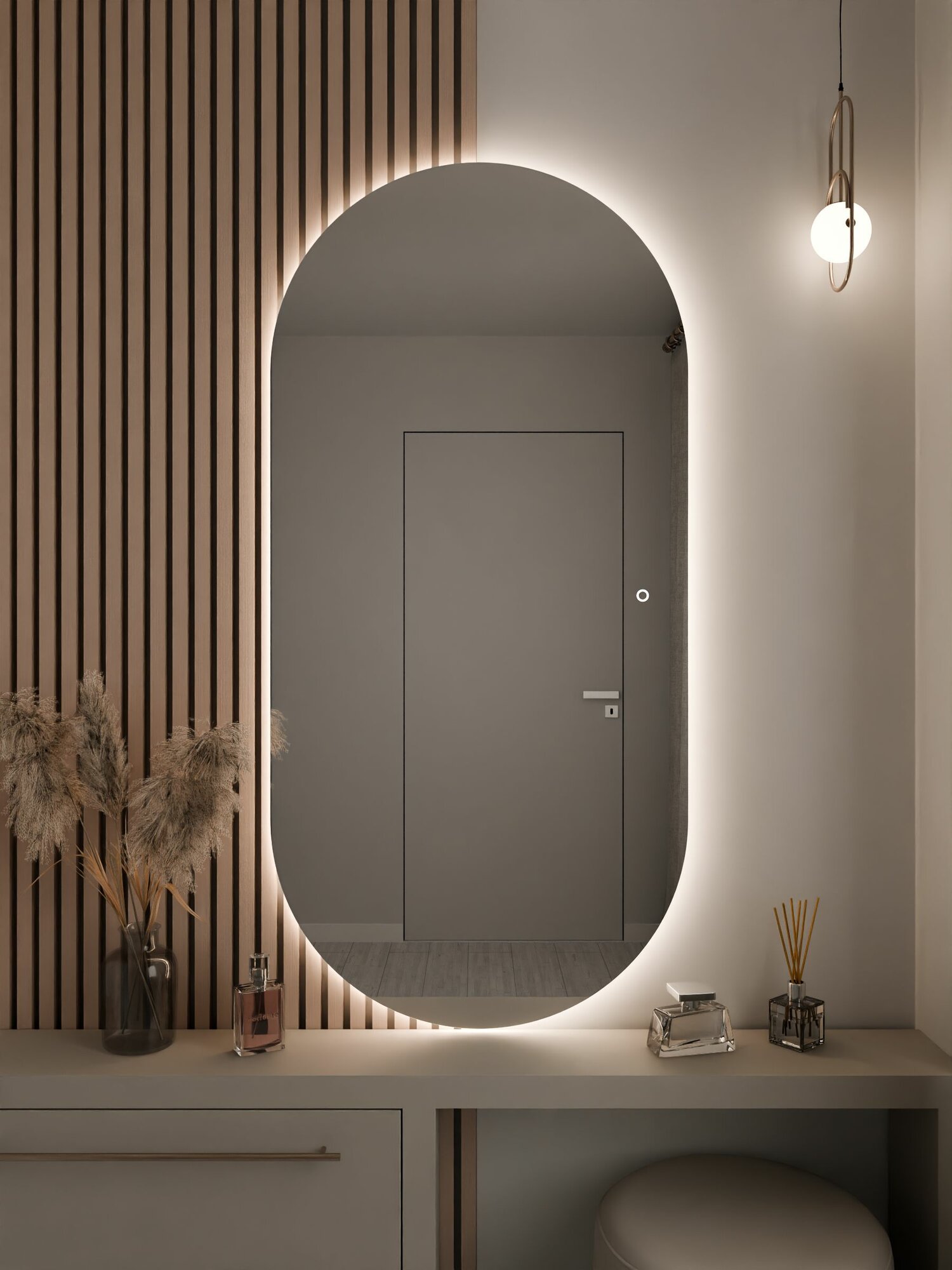 Зеркало настенное 140х70 см. сенсорное овальное с подсветкой М6 MOONRISE