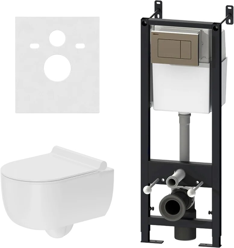 Комплект Damixa Scandinavian Pure DX36. IS10151.1701 с безободковым унитазом, кнопка смыва хром глянцевая