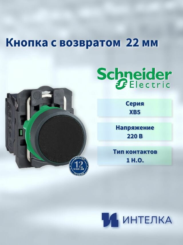 Кнопка Schneider Electric 22мм, 220В, IP66, Черный. XB5AA21