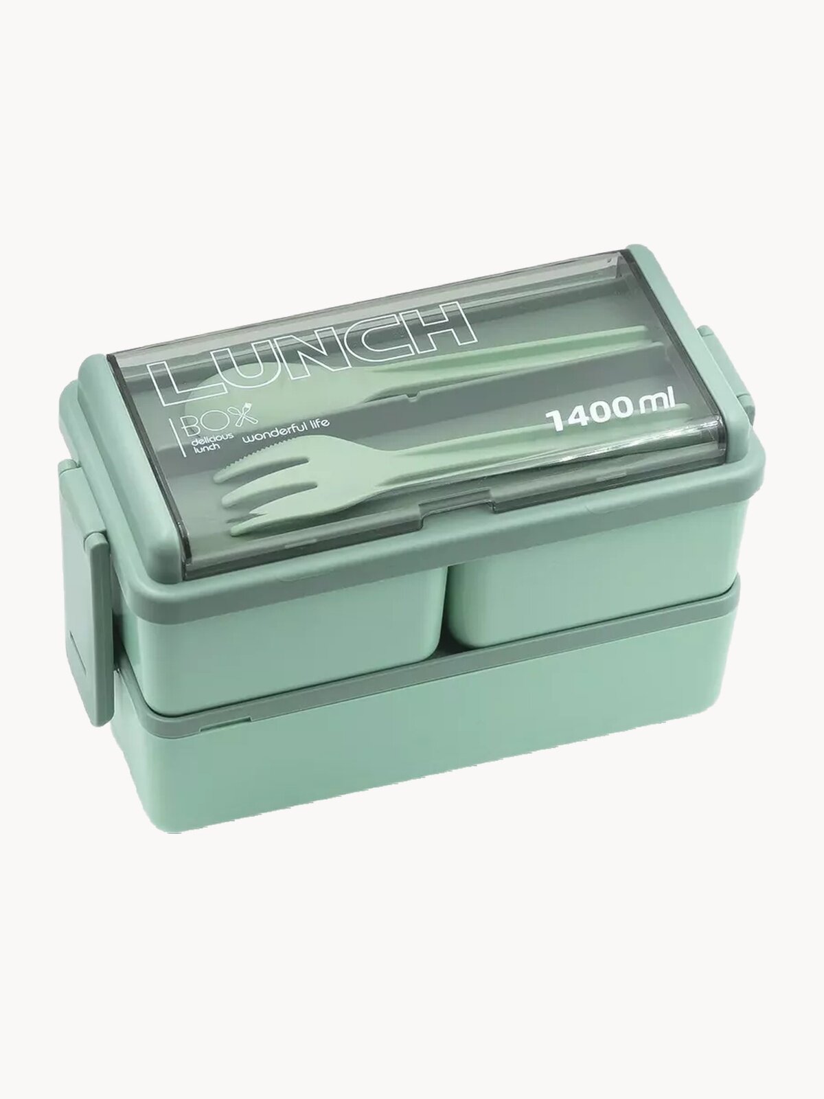 Ланч-бокс с несколькими отсеками, приборами и крышкой с клапаном
