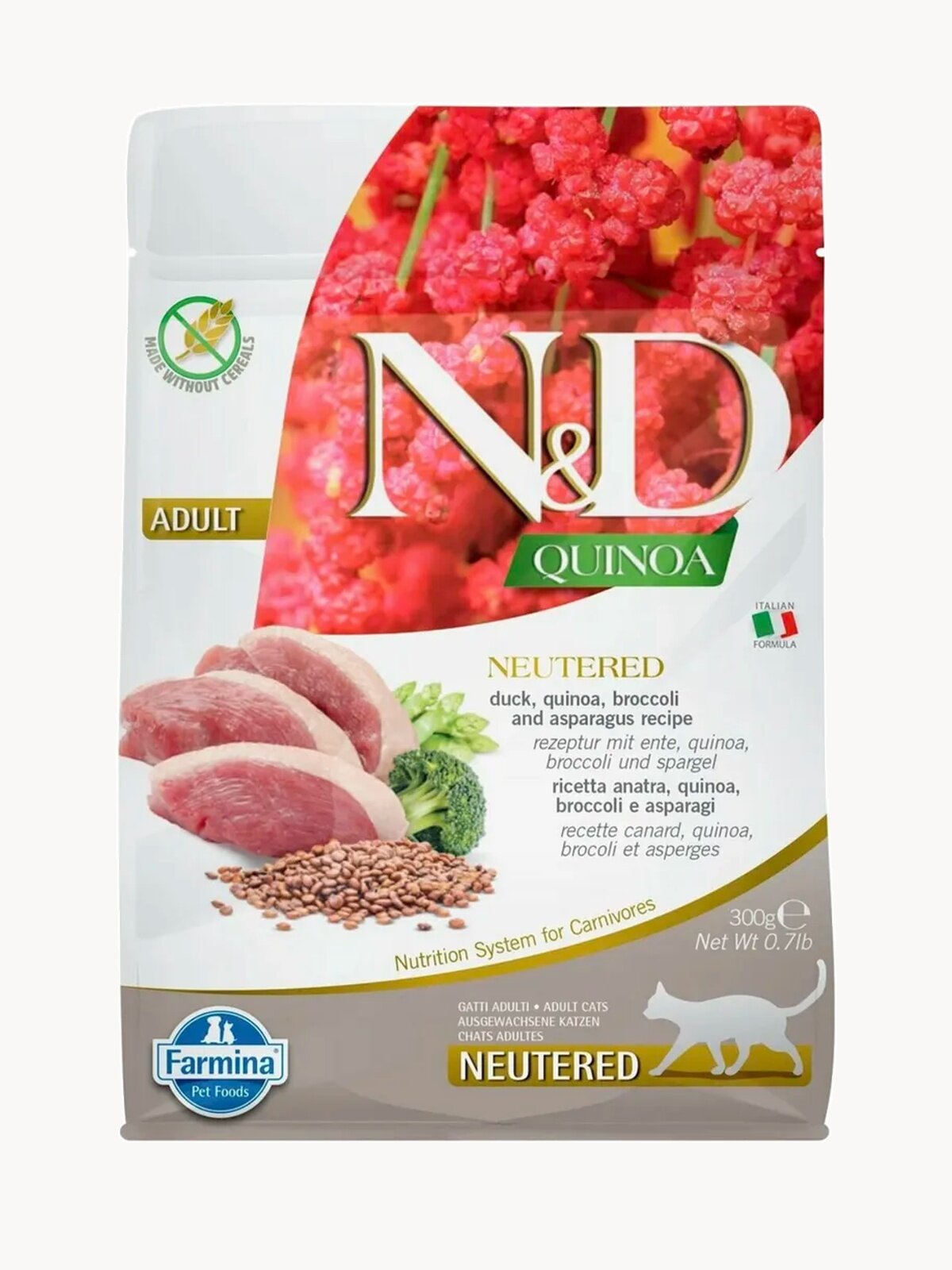 Cухой корм для кошек Farmina ND Quinoa Для стерилизованных С уткой, брокколи и спаржа 300 г