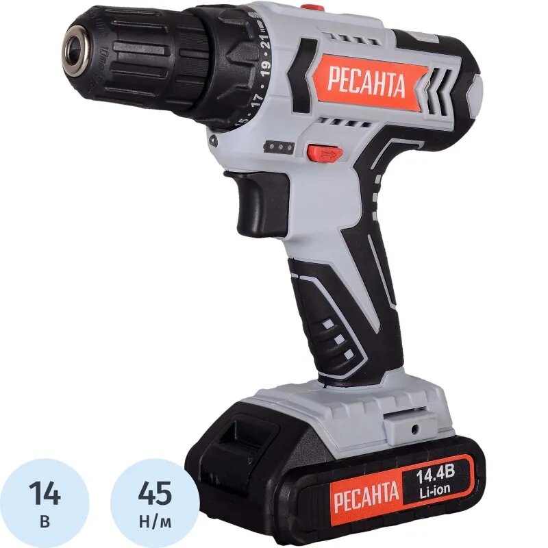 Дрель-шуруповерт аккумуляторная РЕСАНТА 14.4В, ДА-14-2Л (75/14/3)
