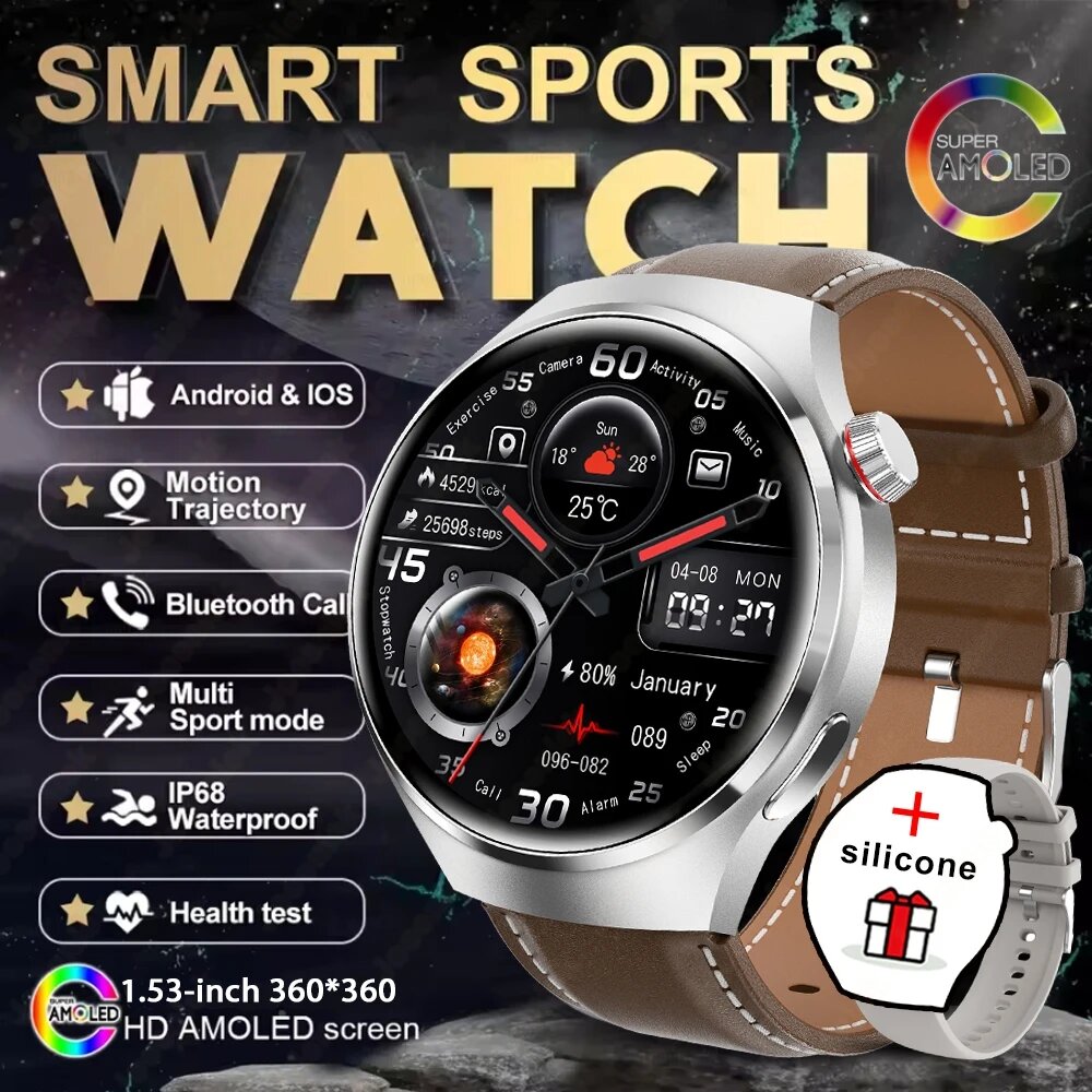 Мужские смарт-часы 2025 Smart Watch 4 Pro brown belt