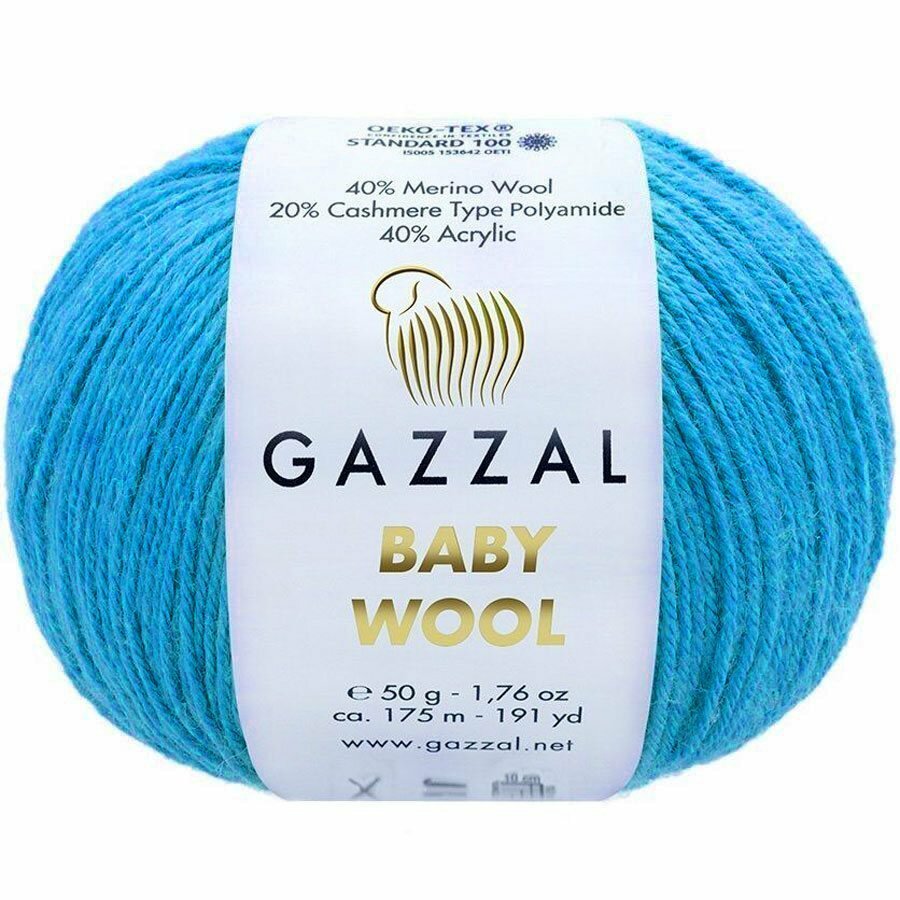 Пряжа Gazzal BABY WOOL 820 гол. бирюза (5 мотков)