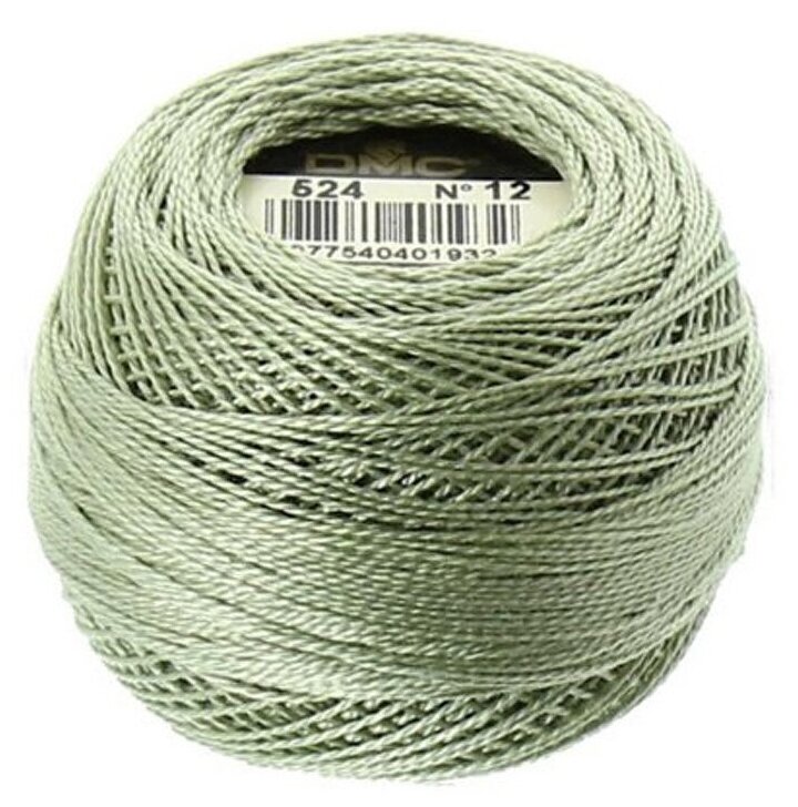 Нитки для вышивания DMC Pearl Cotton (№ 12, 10 гр. / 120 м. цвет: 524 - Очень Светло-Зеленый папоротник)