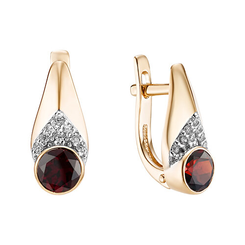 Серьги, золото, 585 проба, фианит, гранат