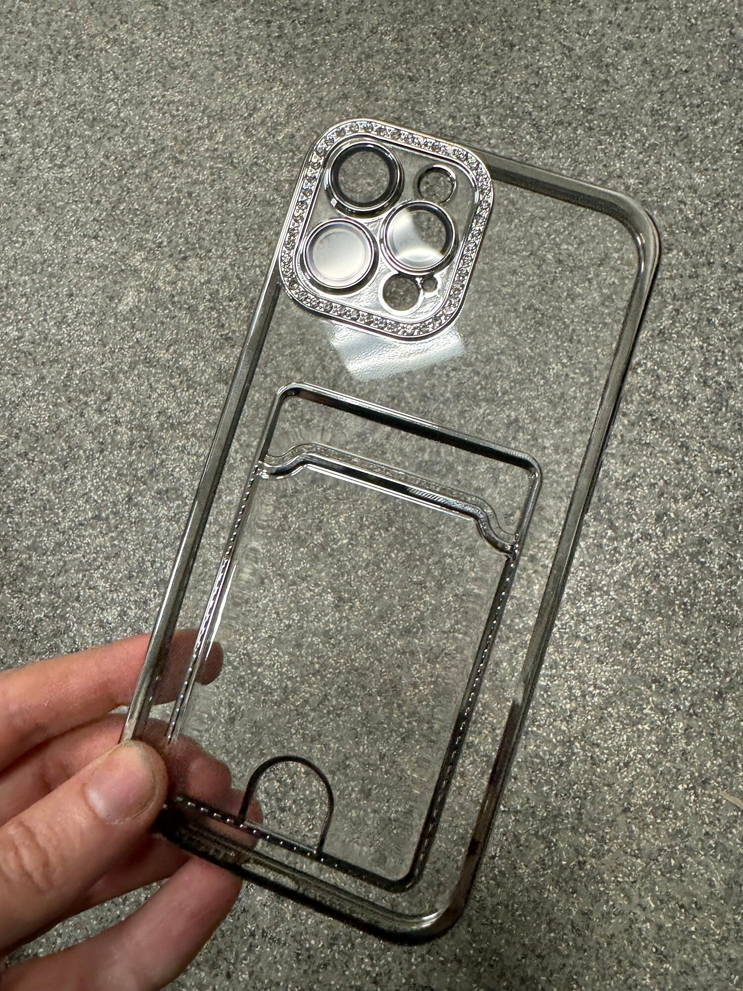 Чехол панель накладка бампер MyPads Card на iPhone 14 Pro тонкая силиконовая крышка с защитой задней камеры со стразами и отделением для банк карты.