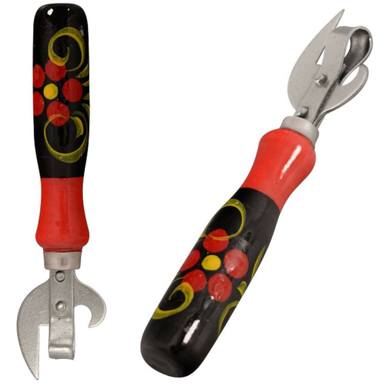 Открывалка Мультидом "Традиционная роспись", черная/красная, сталь/дерево, 15,5 см