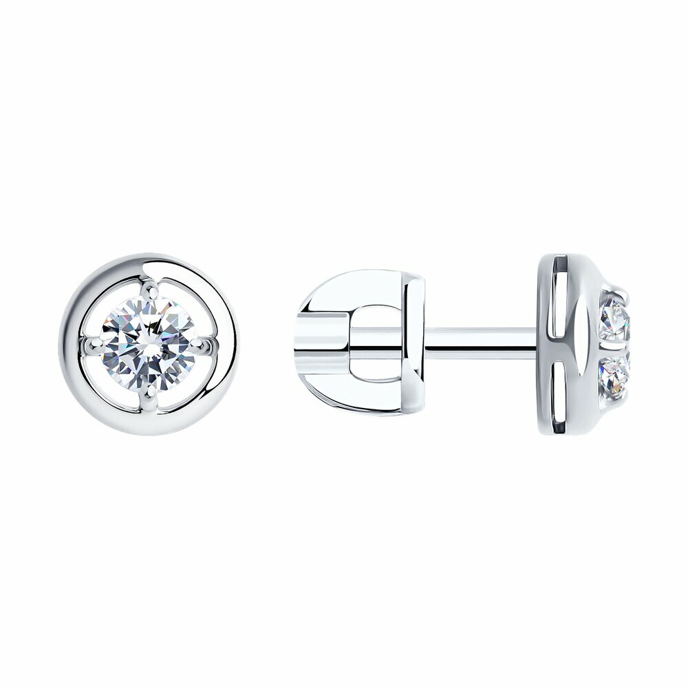 Серьги пусеты, серебро, 925 проба, родирование, фианит