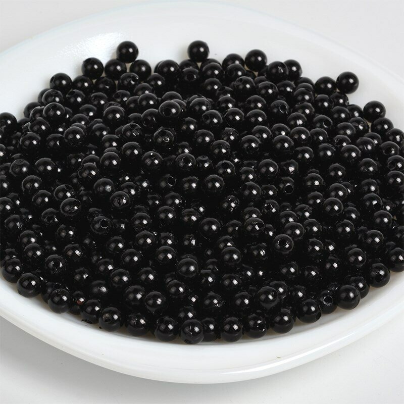 Бусины пластиковые перламутр 8 мм (бусины для рукоделия) цв.002 черный 50 гр (около 210 шт)
