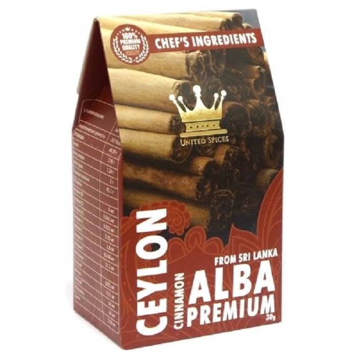 CINNAMON ALBA PREMIUM From Sri Lanka, United Spices (цейлонская корица палочки сорт альба премиум из Шри Ланки, Юнайтед Спайсез), 30 г.