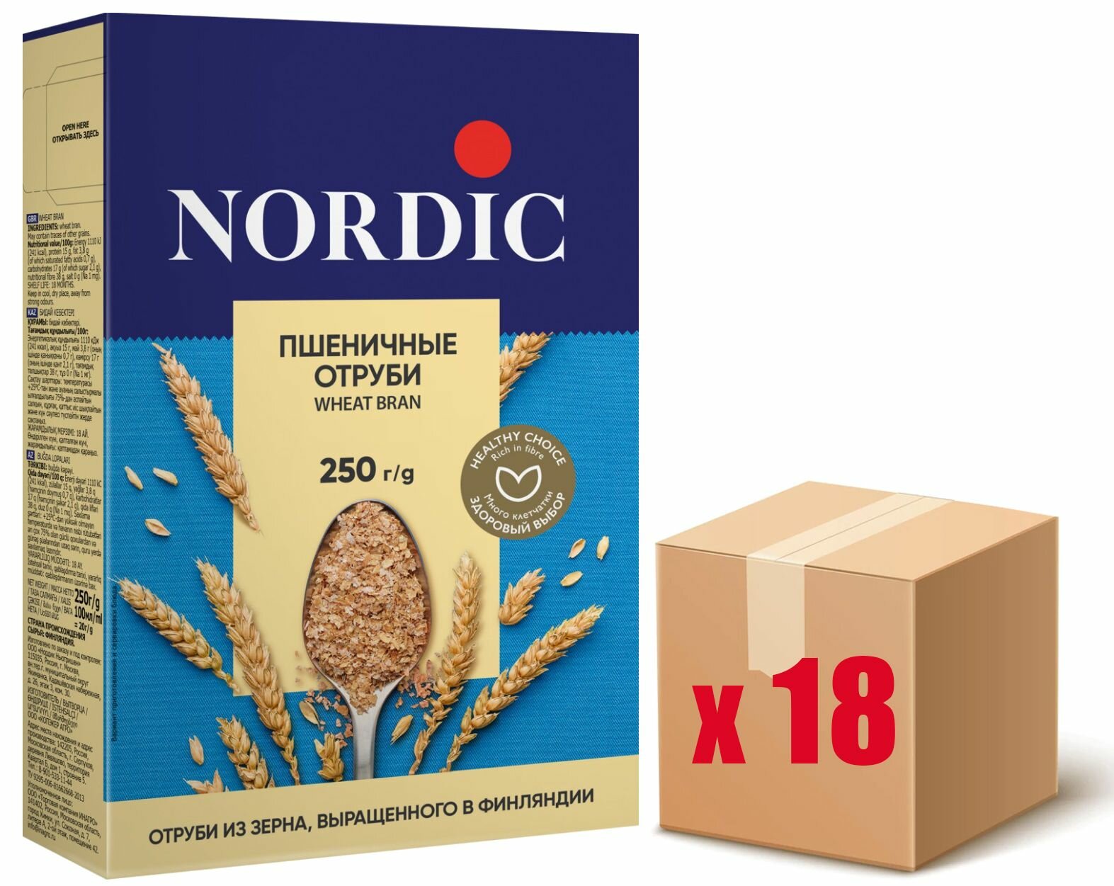 Nordic пшеничные отруби, 250г х 18шт