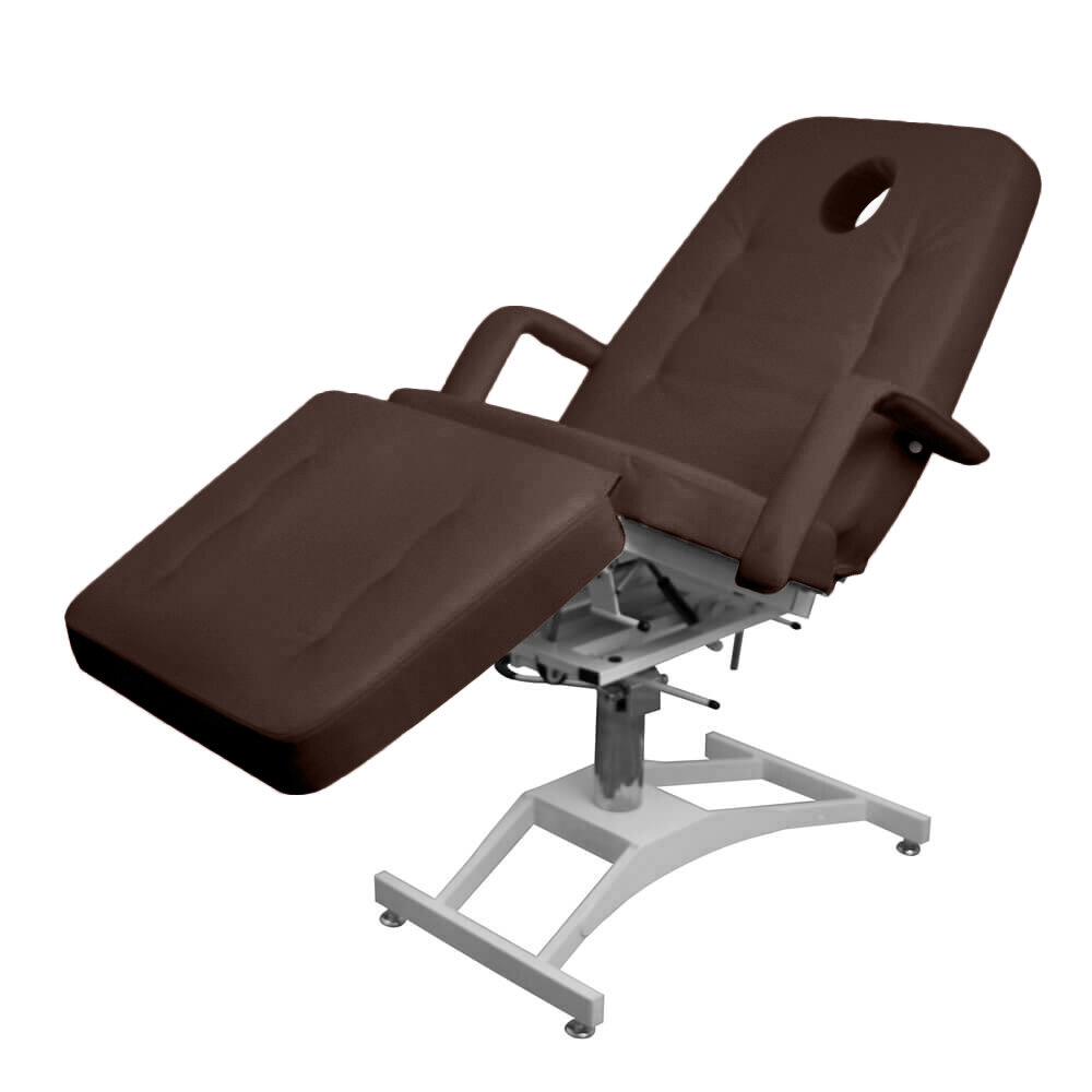 Кресло косметологическое Гармония-1 макси с вырезом для лица, обивка коричневая Люкс-2/кушетка для косметолога, для тату