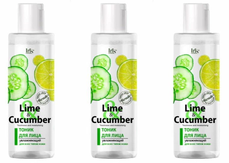 Тоник для лица Iris Lime & Cucumber увлажняющий, для всх типов кожи, 200 мл, 3 шт