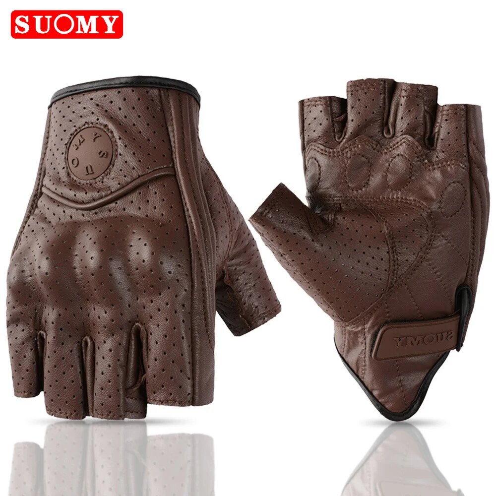 Мужские Мотоциклетные Перфорированные Кожаные Перчатки, Дышащие Гоночные Летние L, SU13H Brown-Hole