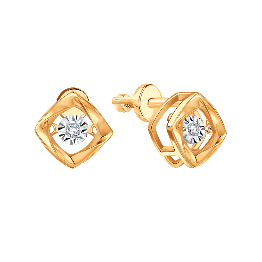 Серьги пусеты, красное золото, 585 проба, бриллиант