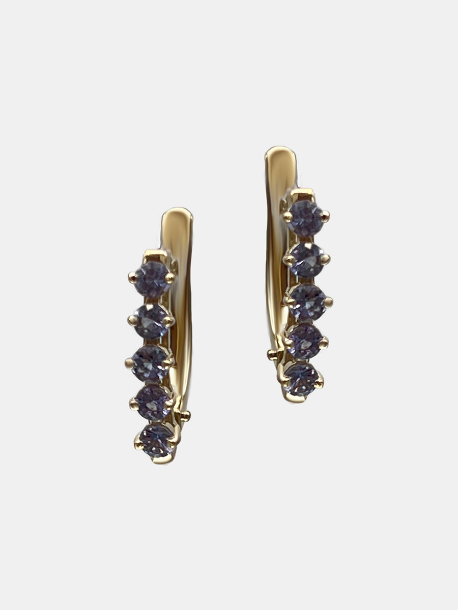 Серьги, желтое золото, 585 проба, танзанит