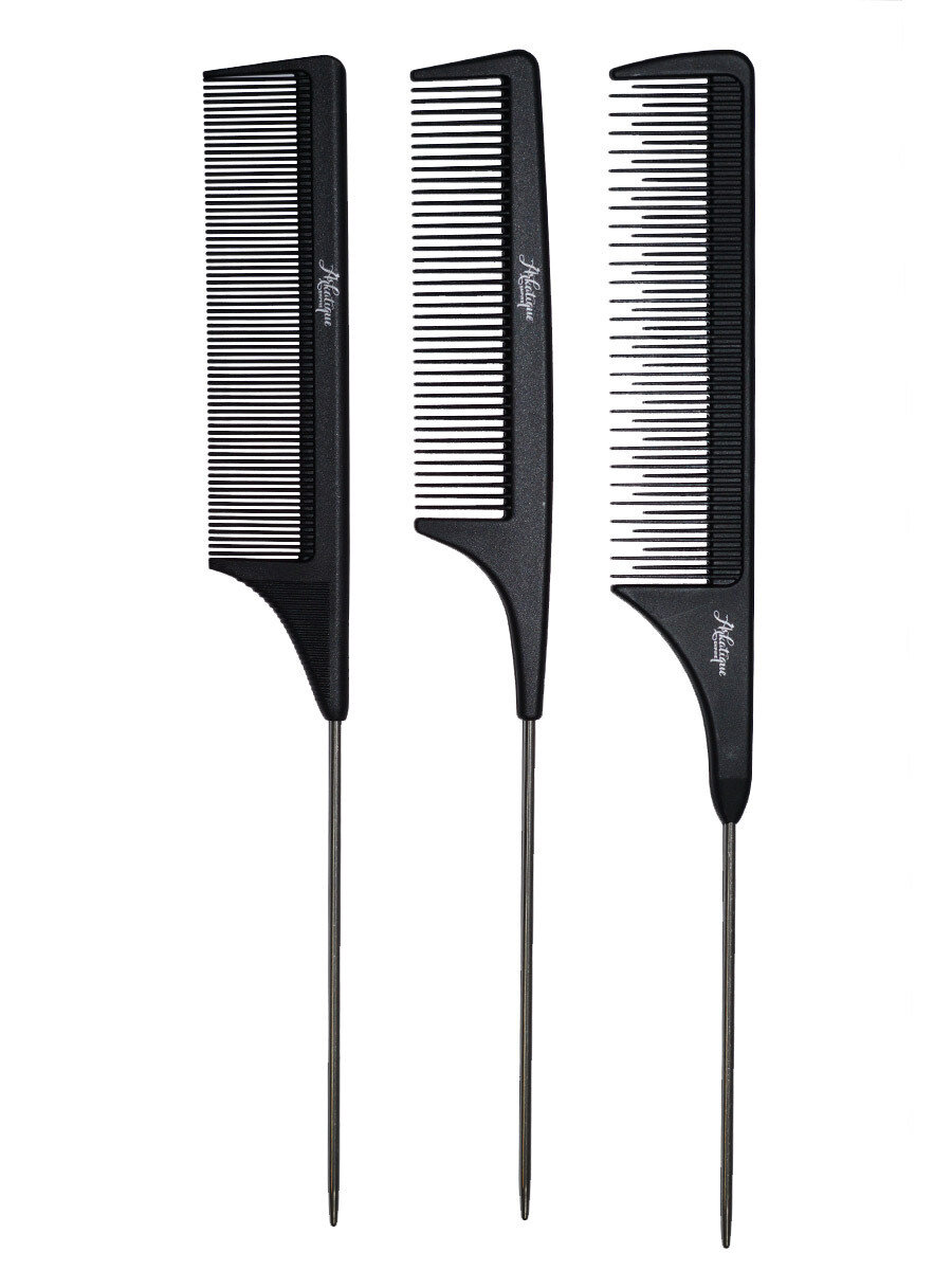 Расчёска Arkatique, хвост-карбон, для любых волос, антистатический эффект, 3 шт.
