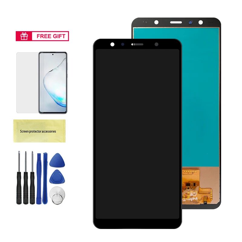 Качество AAA + A750 TFT-дисплей для Samsung A7 2018, дисплей SM-A750F A750F, экран с рамкой, замена дигитайзера сенсорного экрана Black No Frame