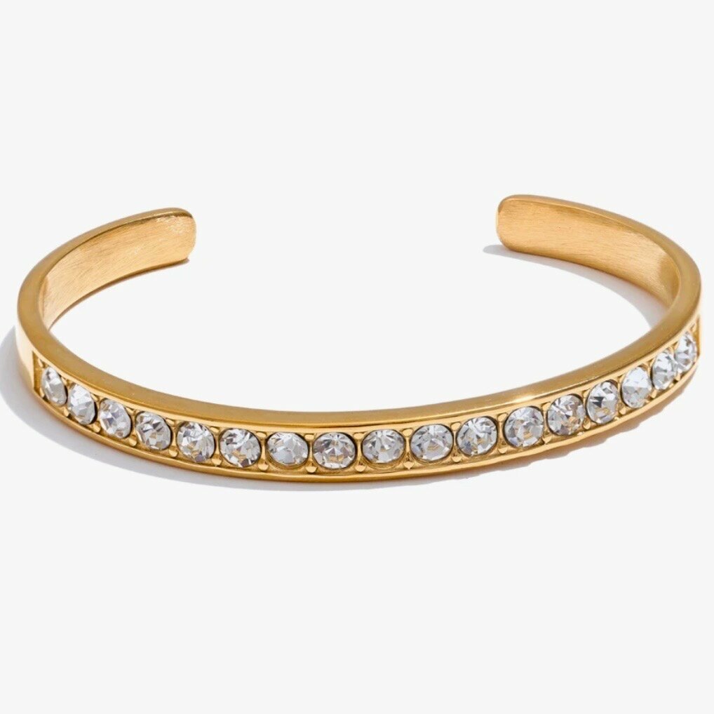 Жесткий браслет, циркон синтетический, стразы, циркон, фианит, Swarovski Zirconia