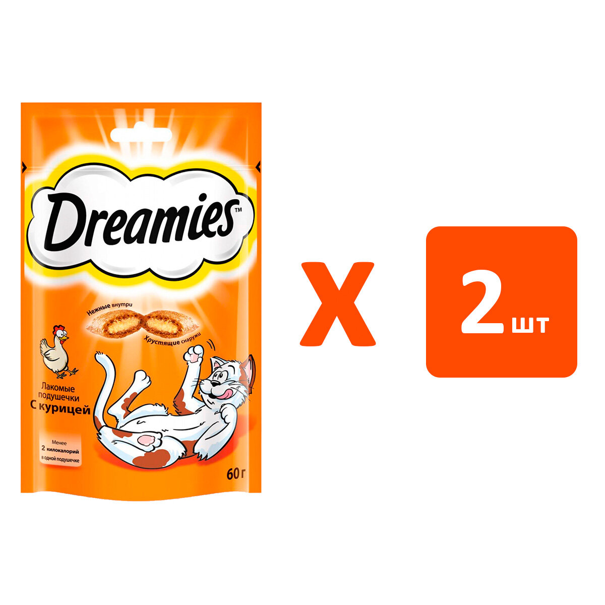 Лакомство DREAMIES для кошек подушечки с курицей (60 гр х 2 шт)