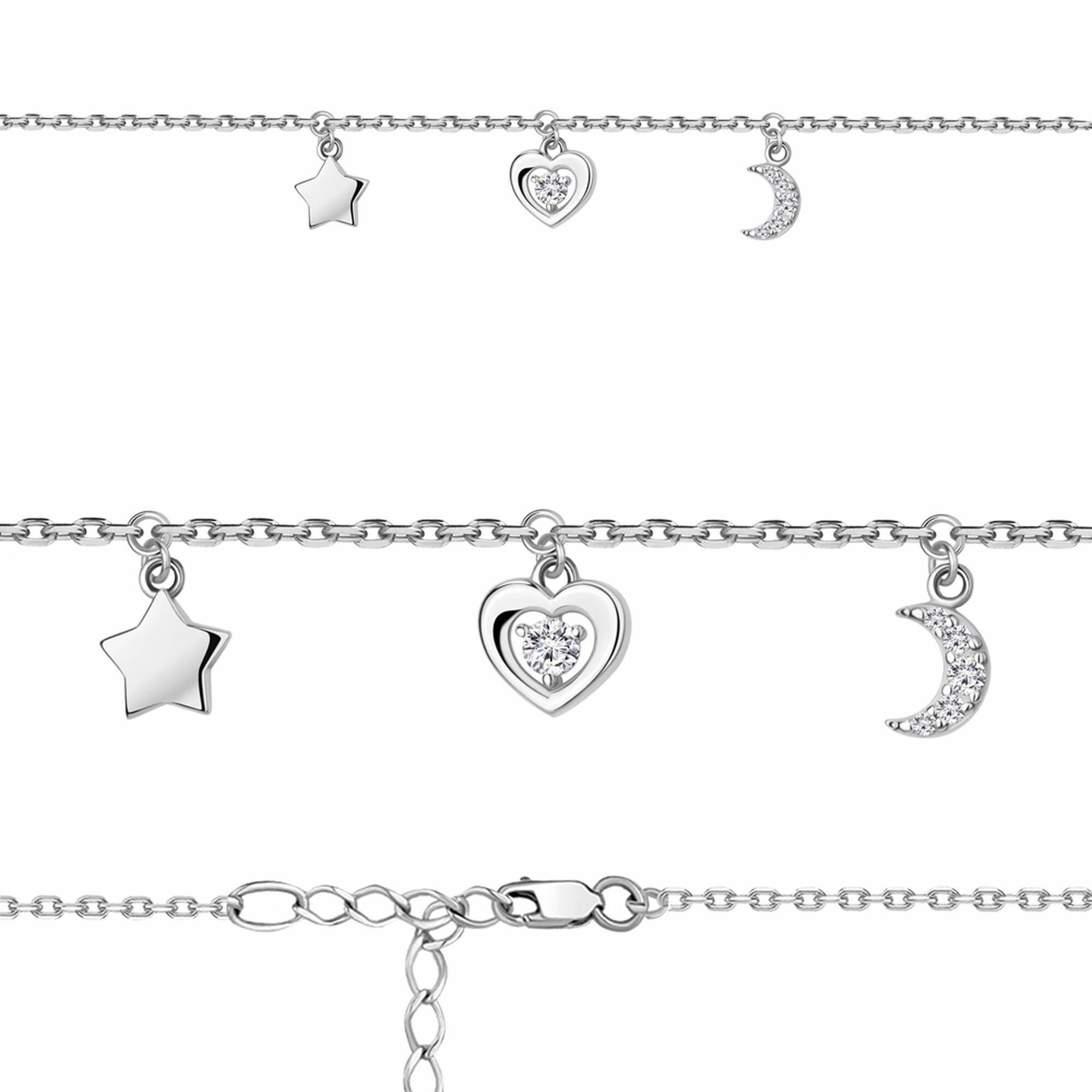 Браслет, серебро, 925 проба, родирование, фианит