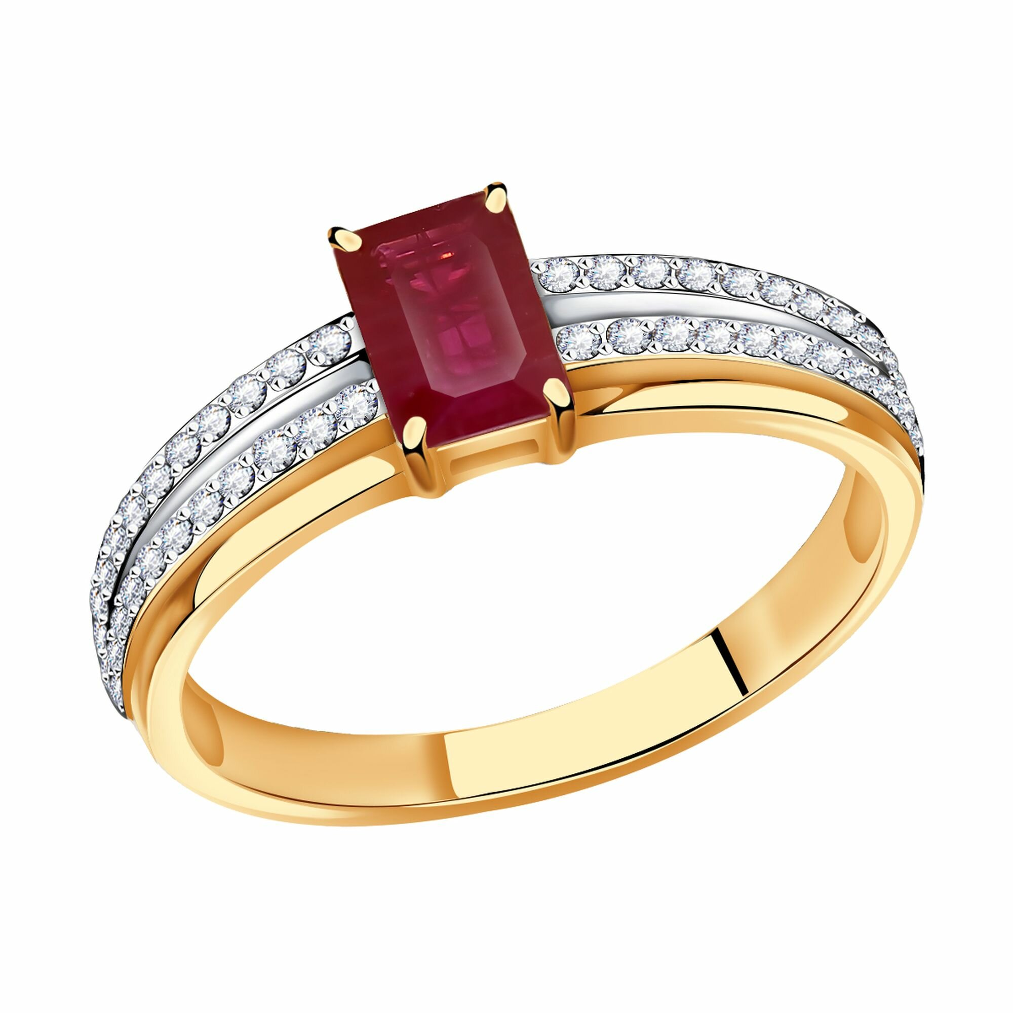 Кольцо, красное золото, 585 проба, рубин, бриллиант