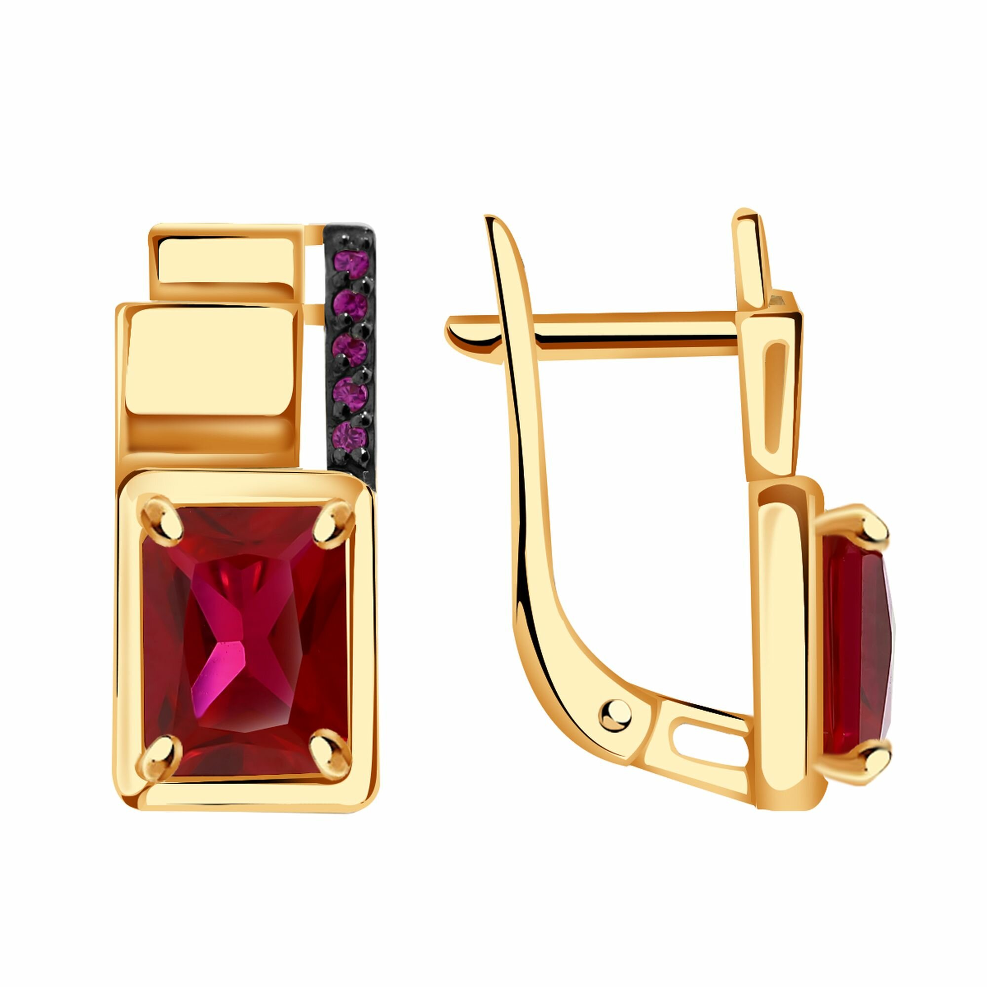 Серьги, красное золото, 585 проба, фианит, корунд
