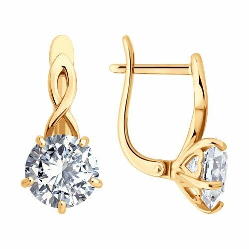 Серьги, серебро, 925 проба, золочение, фианит