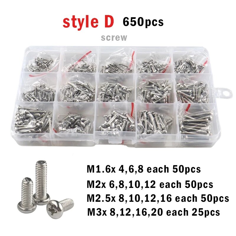 Набор винтов XMSJ М1.6-М5 304 нержавеющая сталь M1.6-M3-650pcs