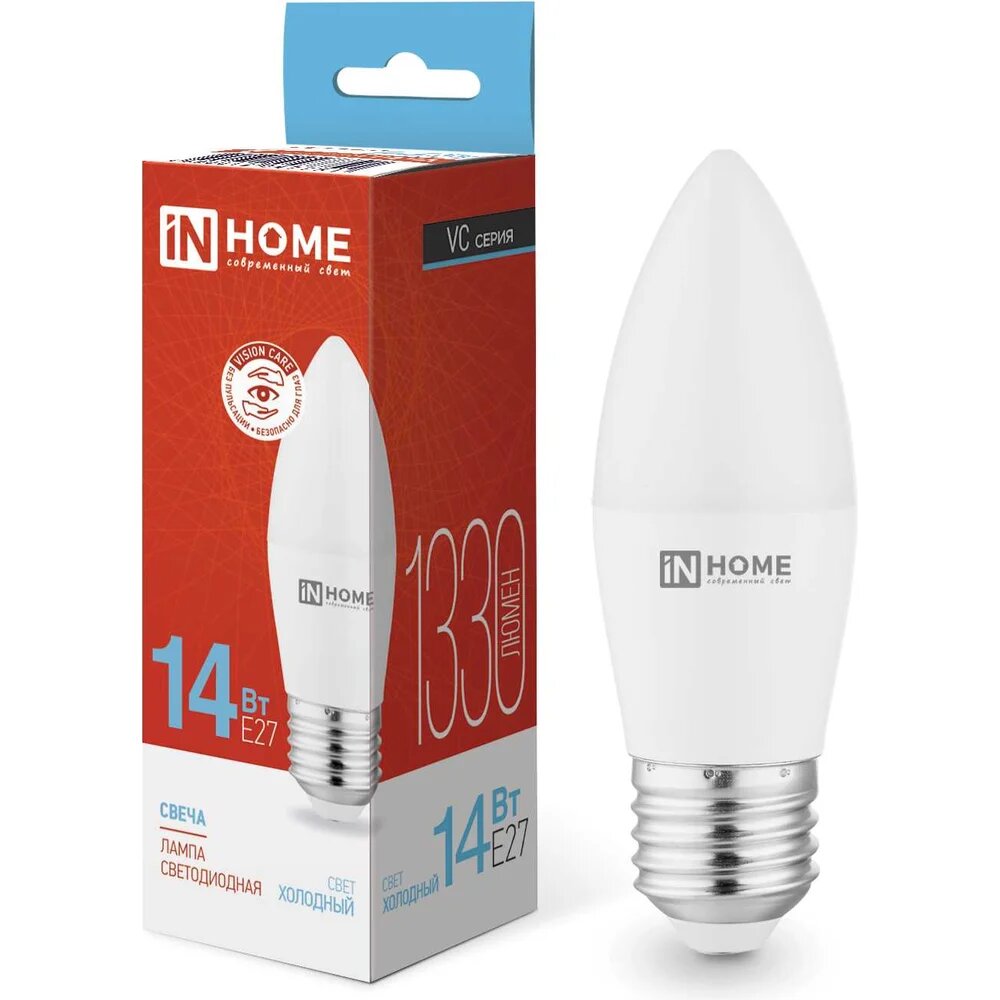 Лампа IN HOME сд LED-СВЕЧА-VC 14Вт 230В E27 6500K 1330Лм 4690612047751
