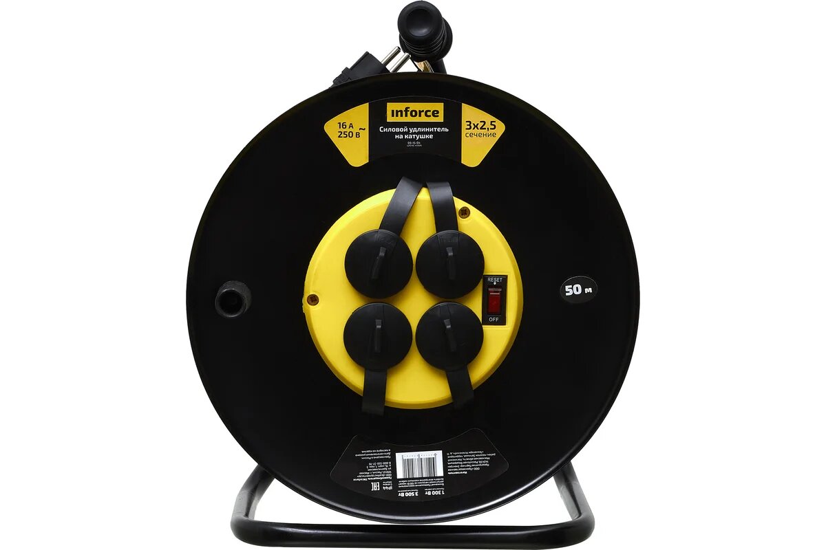 Inforce Силовой удлинитель на катушке 4гн. с/з КГт 3х2,5 16A 50м IP 44 GRANITE ZG 09-15-04