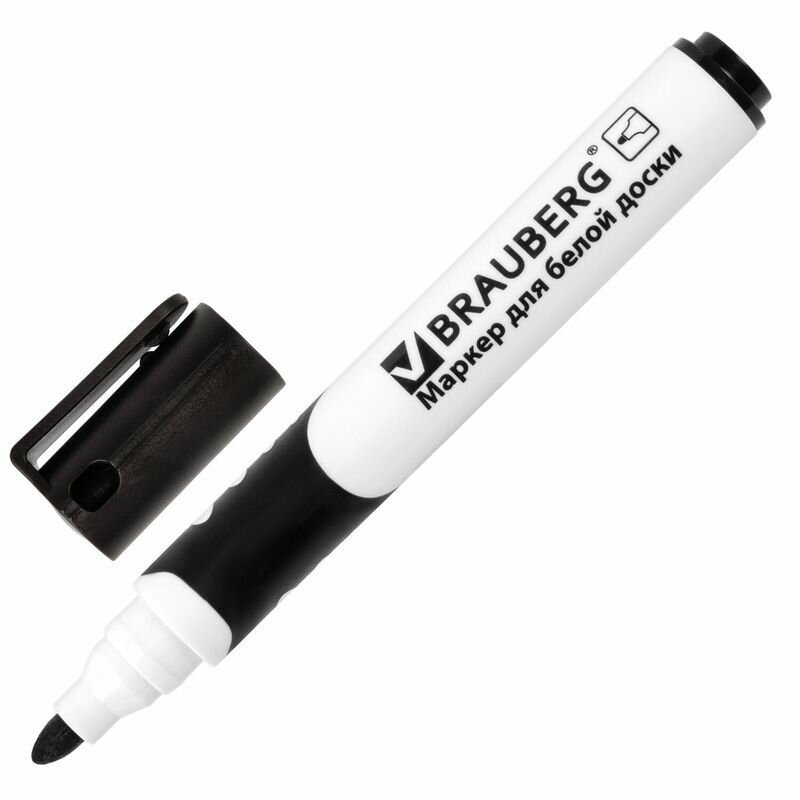 Маркер стираемый для белой доски черный, BRAUBERG "SOFT", 5 мм, резиновая вставка (3 штуки в упаковке)