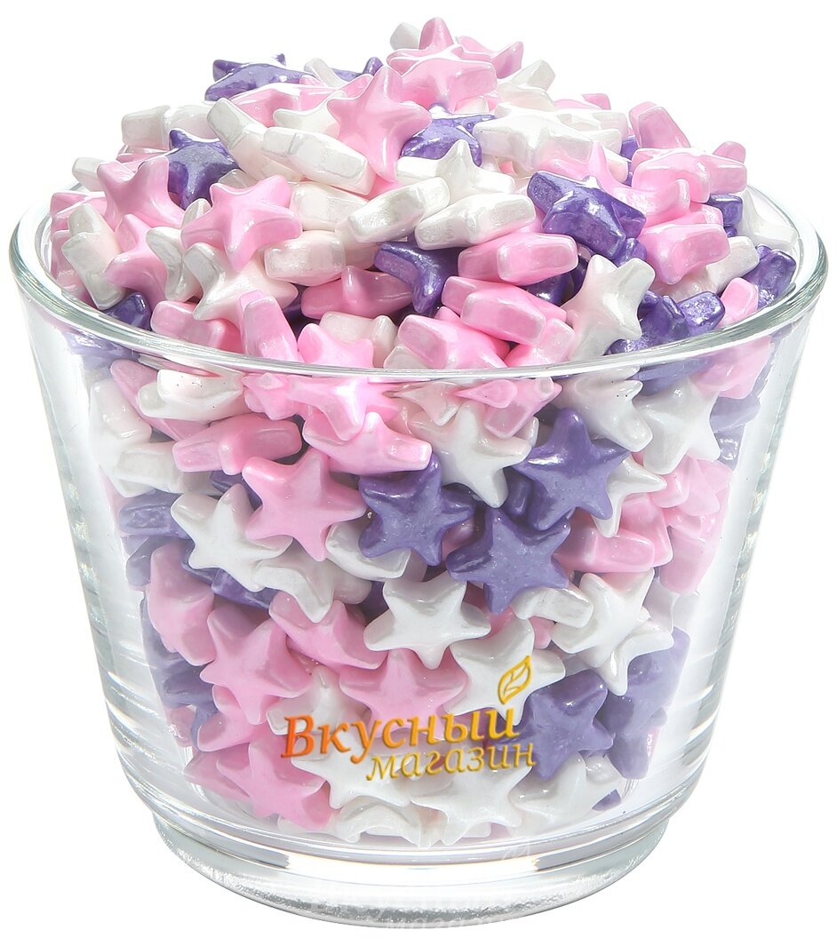 Декор Звезды бело-розово-фиолетовые Sweet bear, 50 гр. (Набор из 4 шт.)
