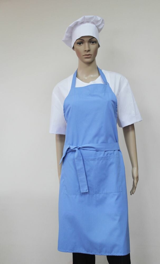 Фартук поварской цельнокройный с регулируемой брителью голубой (ткань смесовая)