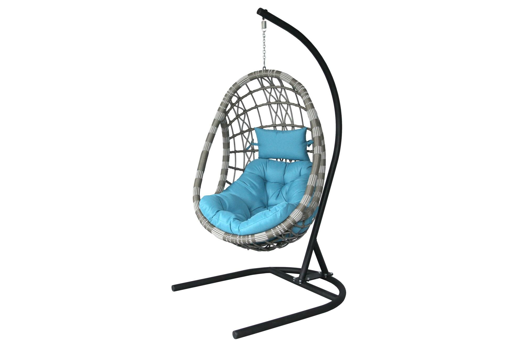 Кресло подвесное Ривьера арт. D66-МТ001 (стойка+основание. черн, корзн. серая, подуш. estera лазурный. 3уп. (В))